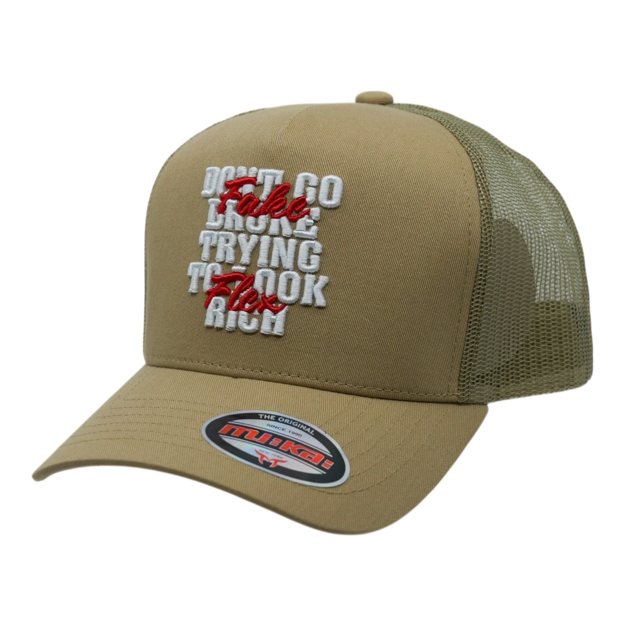 Fake Flex Trucker Hat | Graphic 5-Panel High-Profile Trucker Hat – Muka ...